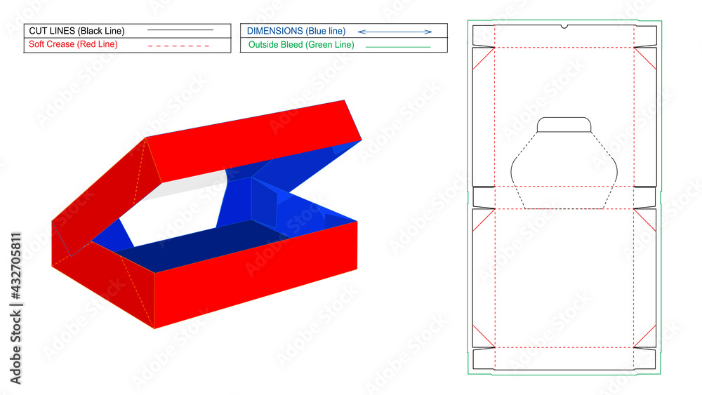 Six corner glued tray, 6 corner box dieline and packaging design ...