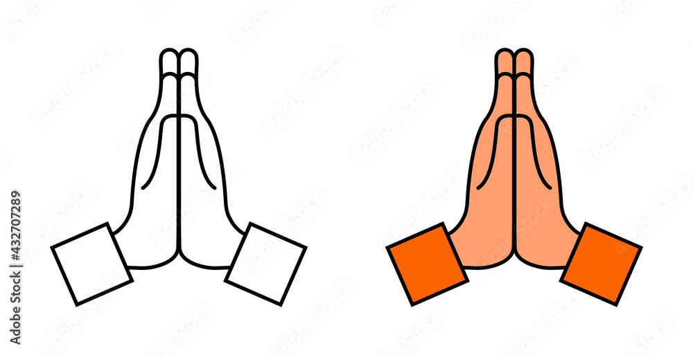 Hand with pray. Icon of namaste. Emoji for thank, sorry, please. Hand ...