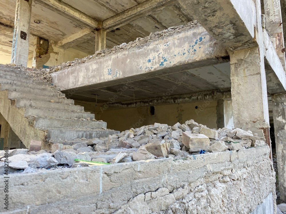 Ruined houses, steps, stairs, texture background, urbanism style Stock ...