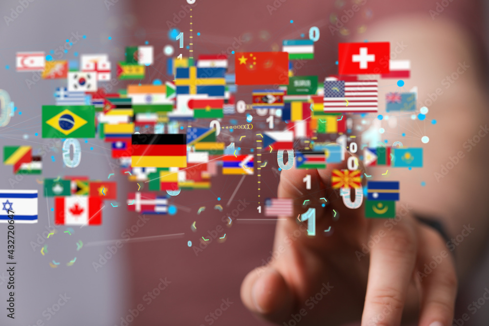 World map with all states and their flags,3d render. Stock Photo ...