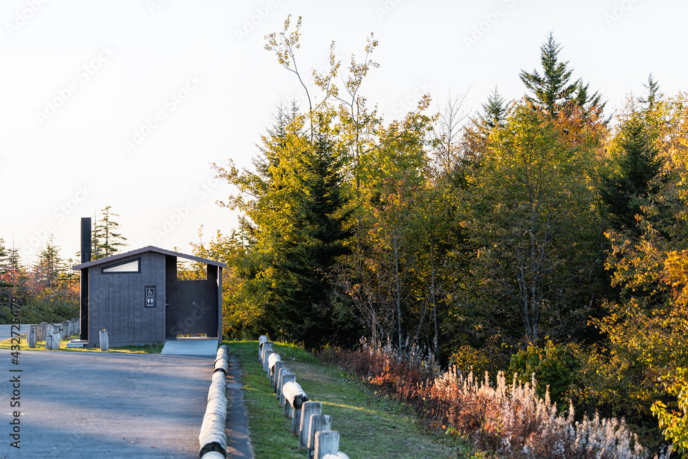 Rest stop area with empty parking lot by roadside of Highland scenic ...