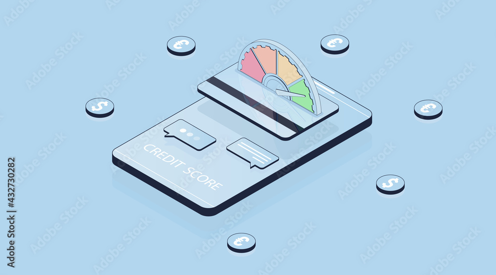 Credit score. Isometric 3d vector illustration. Online banking ...