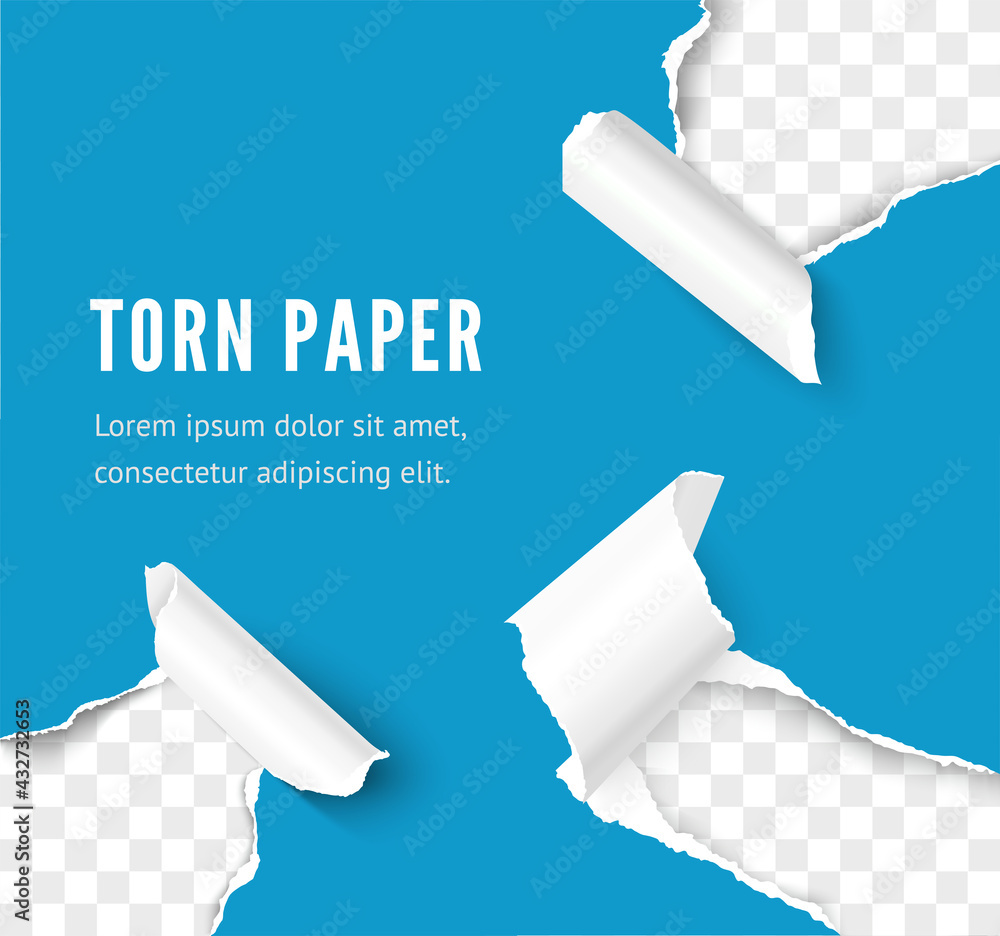 Torn paper corner effect. Realistic vector blue paper with ripped edges ...