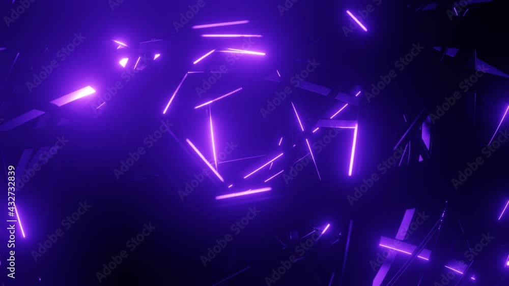 intersection of wire with purple neon glow on faces smoothly move in ...