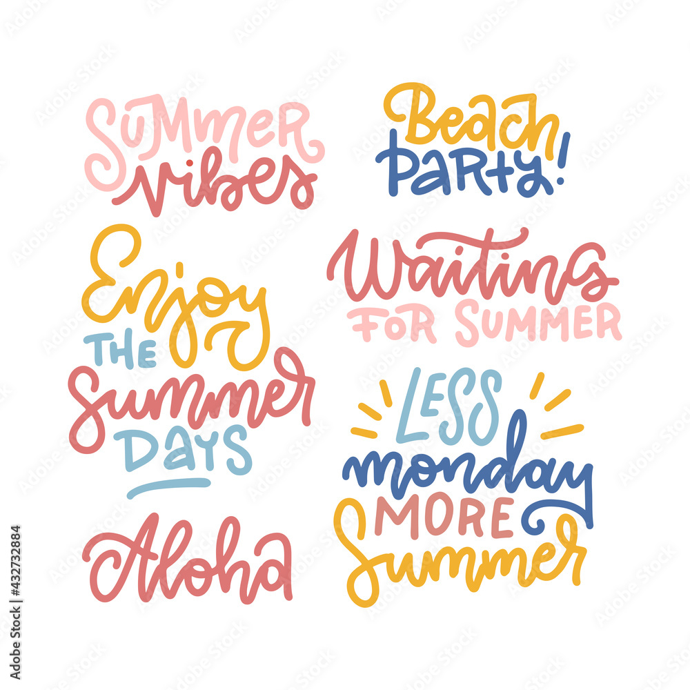 Summer hand drawn calligraphic text elements set. Vector collection of ...