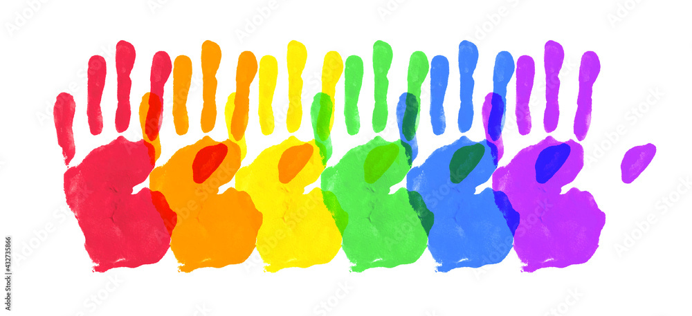 Vector Watercolor Painted Hands. Colorful Rainbow Pride Symbols ...
