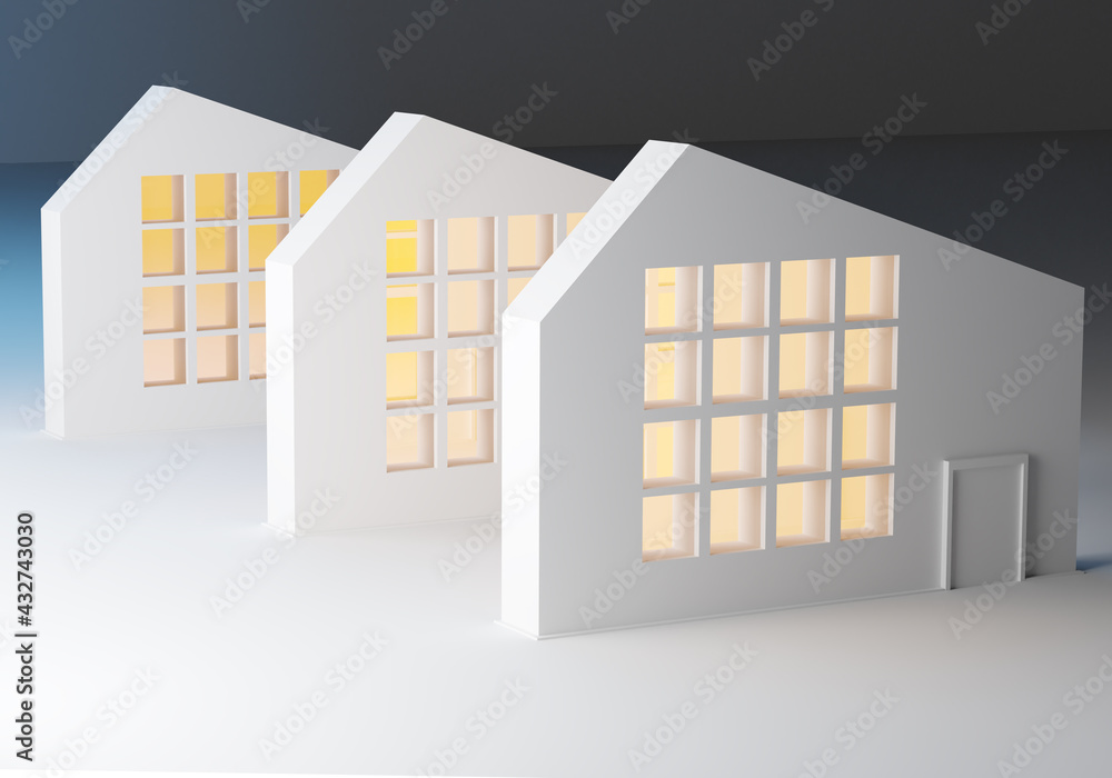 Architectural background with several houses. Three tall houses stand ...