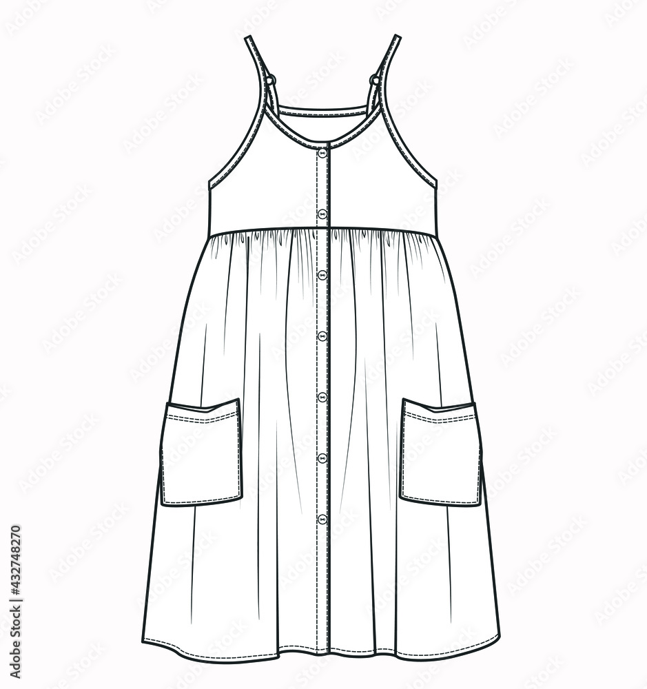 DRESS, Fashion Flat Sketches, Apparel Design Template for girls ...