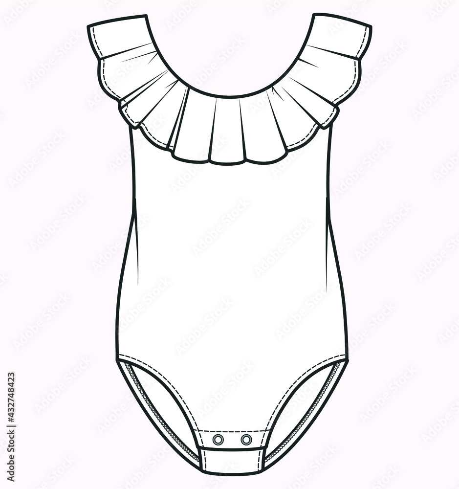 Swimsuit technical drawing. Swimsuit fashion flat sketch. Stock Vector ...