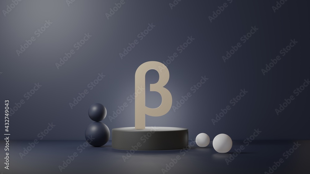 Beta sign in 3D style. 3D illustration of physics symbol in podium and ...