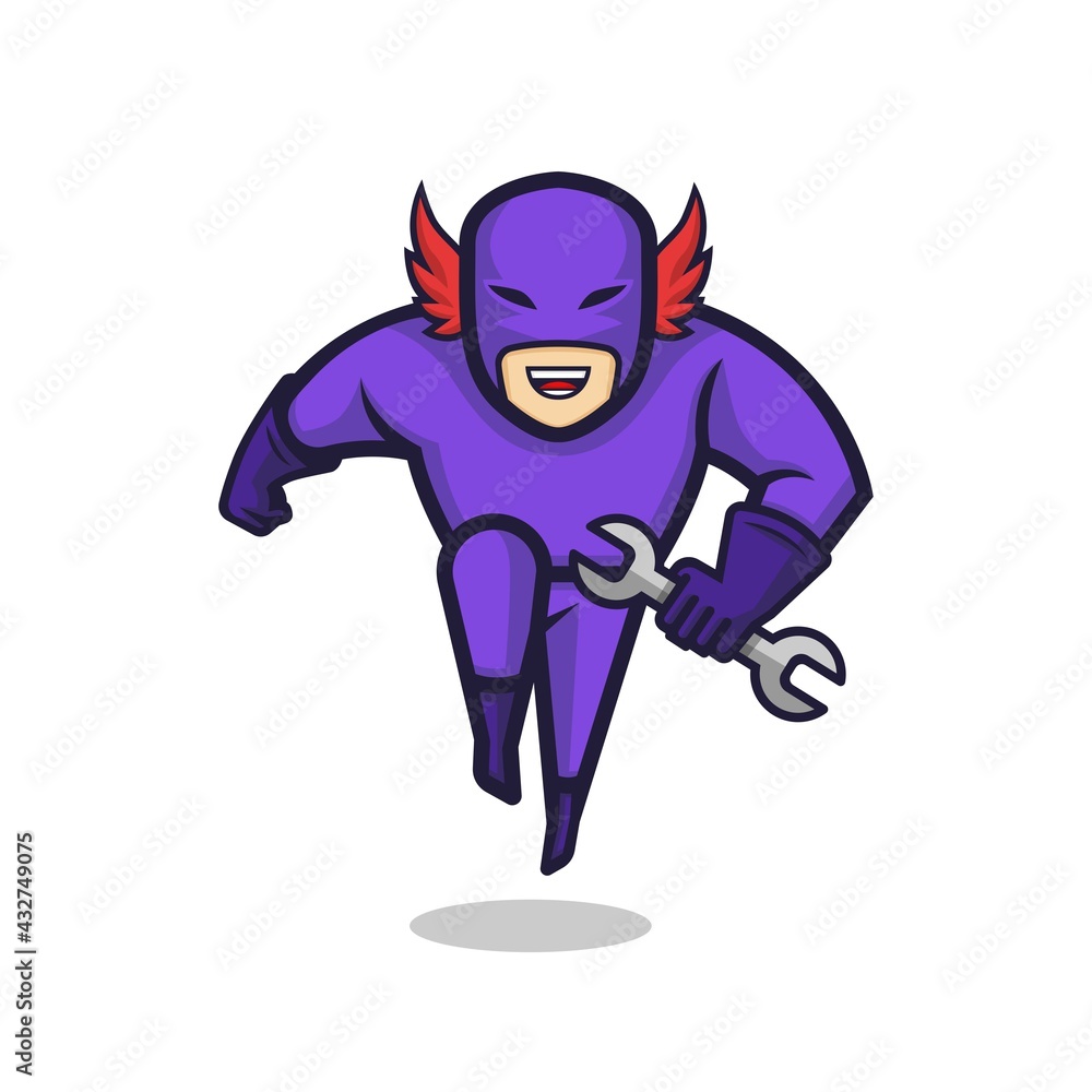 Cartoon super hero repair man or quick fix . mechanic man. mascot logo ...