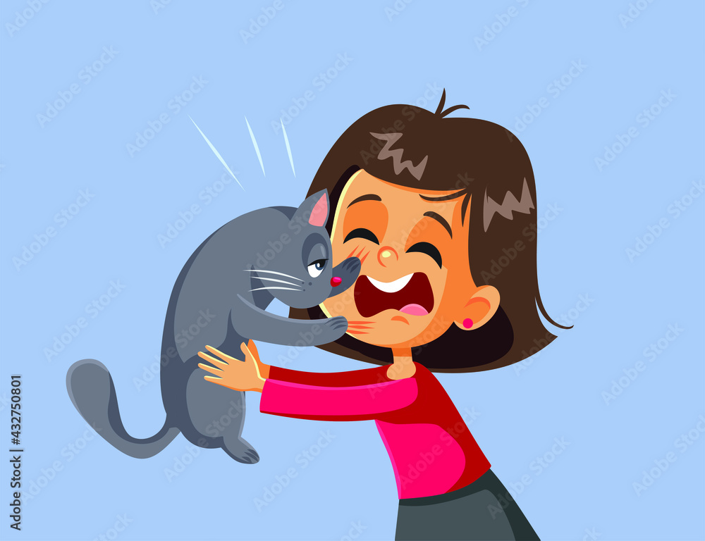 Cat Scratching Little Girl Vector Cartoon Stock Vector | Adobe Stock