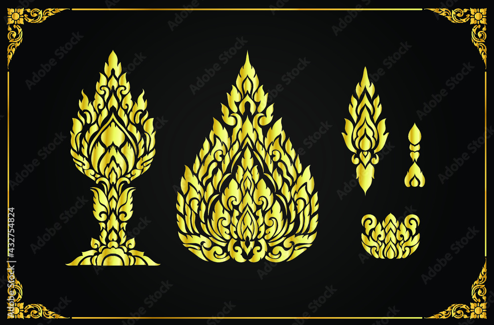 Golden Line Thai, Vector illustration abstract Thai art traditional ...