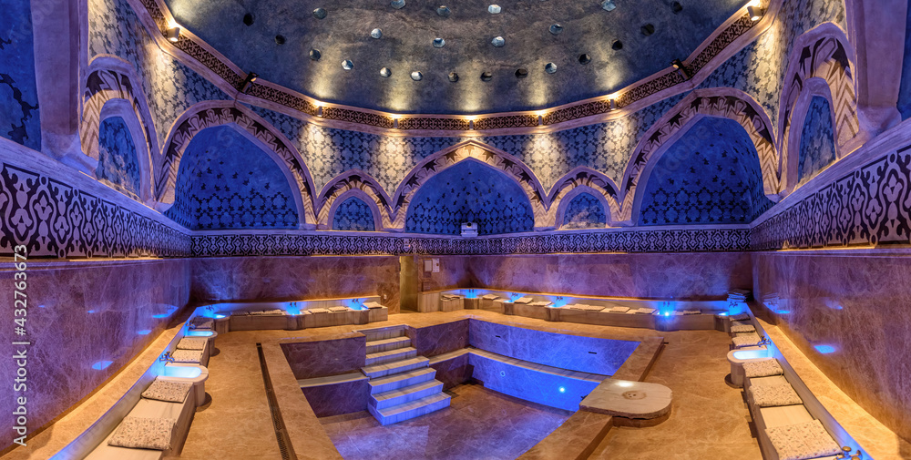 Burgas, Bulgaria - 08.05.2021: Aquae Calidae, restored ottoman bathroom ...