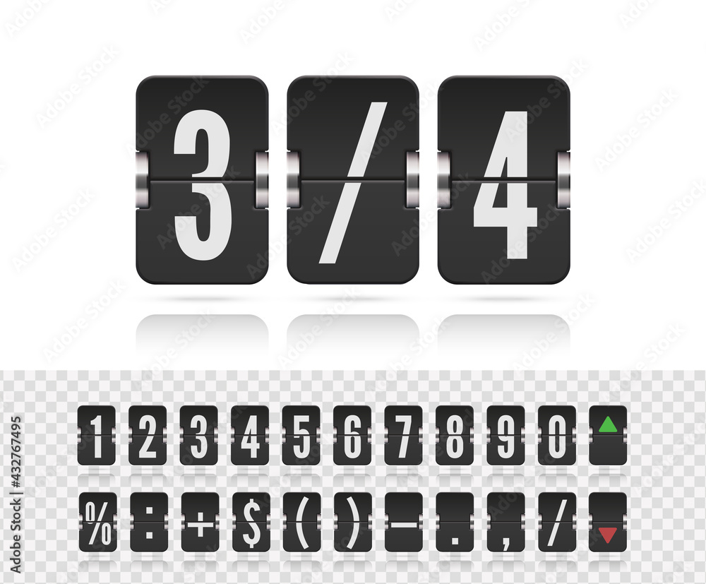 Vintage floating symbols for time meter vector template. Flip numbers and symbols font for ...