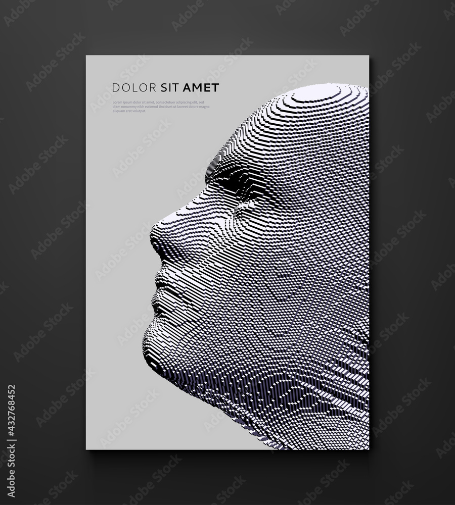 Abstract digital human head constructing from cubes. Minimalistic ...