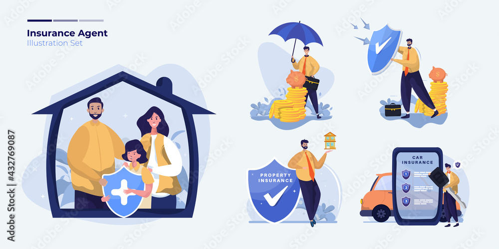 Illustration collection set for an insurance agent business concept ...