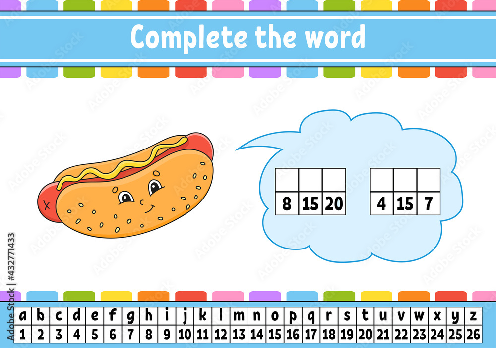 Complete the words. Cipher code. Learning vocabulary and numbers ...