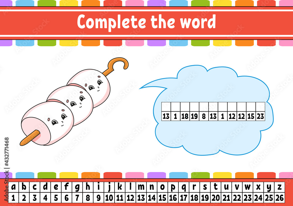 Complete the words. Cipher code. Learning vocabulary and numbers ...