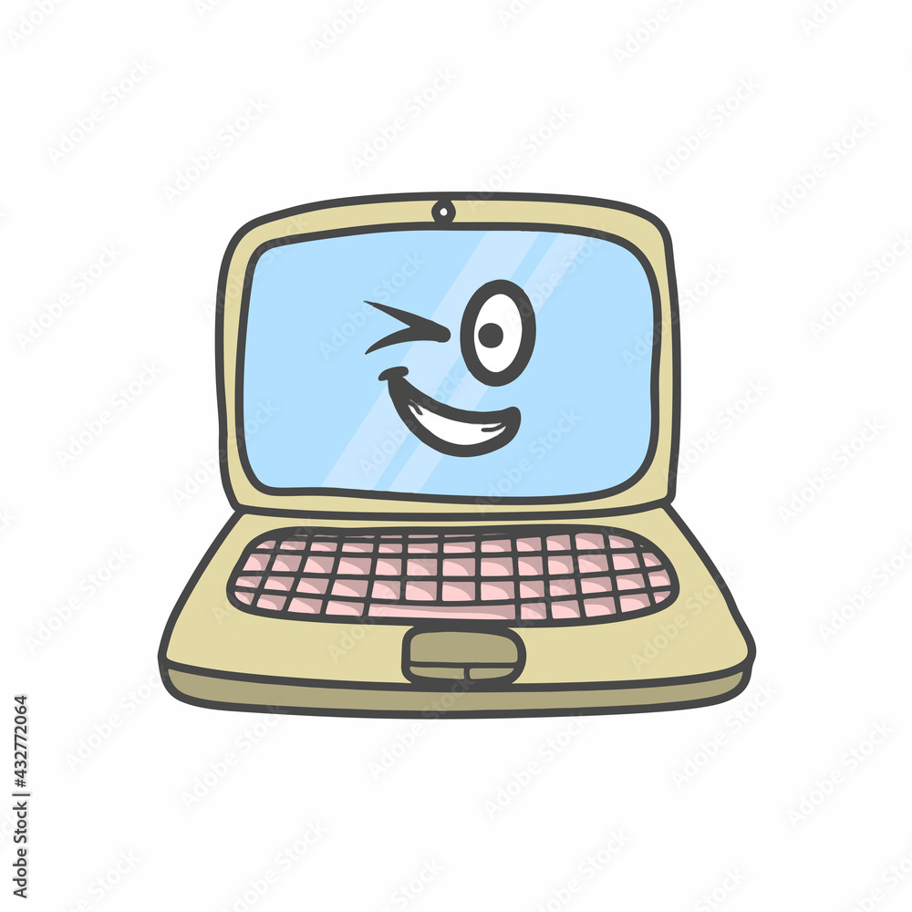 Cute Laptop Character Flat Cartoon Vector Template Design Illustration ...