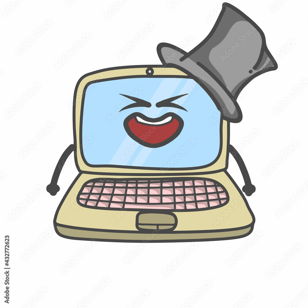 Cute Laptop Character Flat Cartoon Vector Template Design Illustration ...