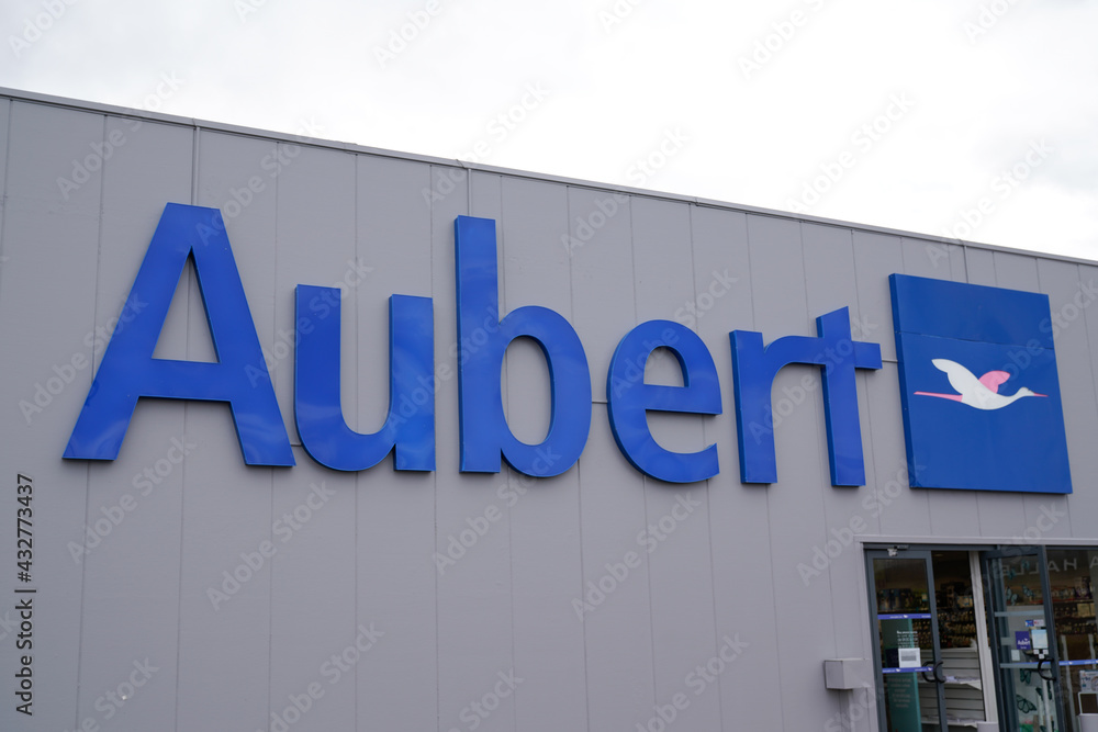 Aubert shop baby logo sign and brand text on shop french chain for ...