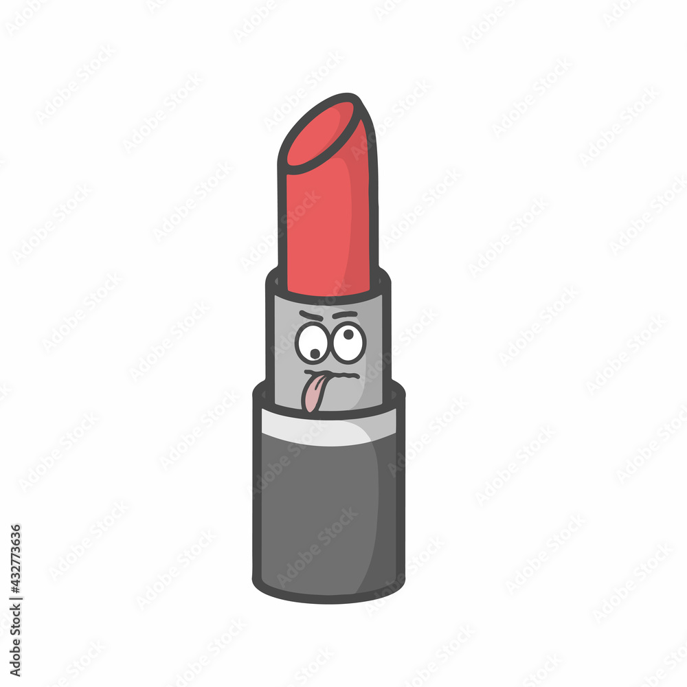 Cute Lipstick Character Flat Cartoon Vector Template Design ...