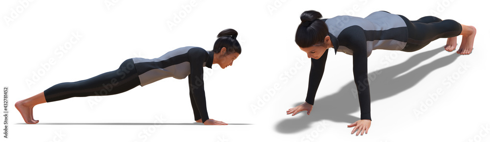 Front three-quarters and Right Profile Poses of a Woman with Sport ...