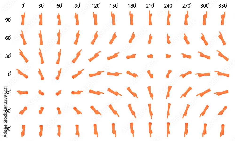Big set of hands with forefinger. Animation of cyclic rotation of hands ...