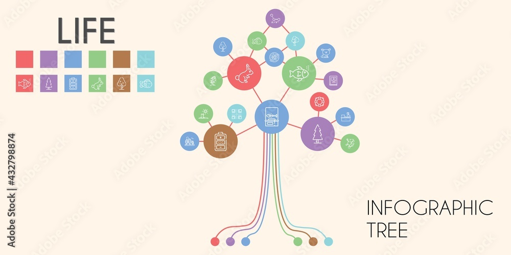 life vector infographic tree. line icon style. life related icons such ...