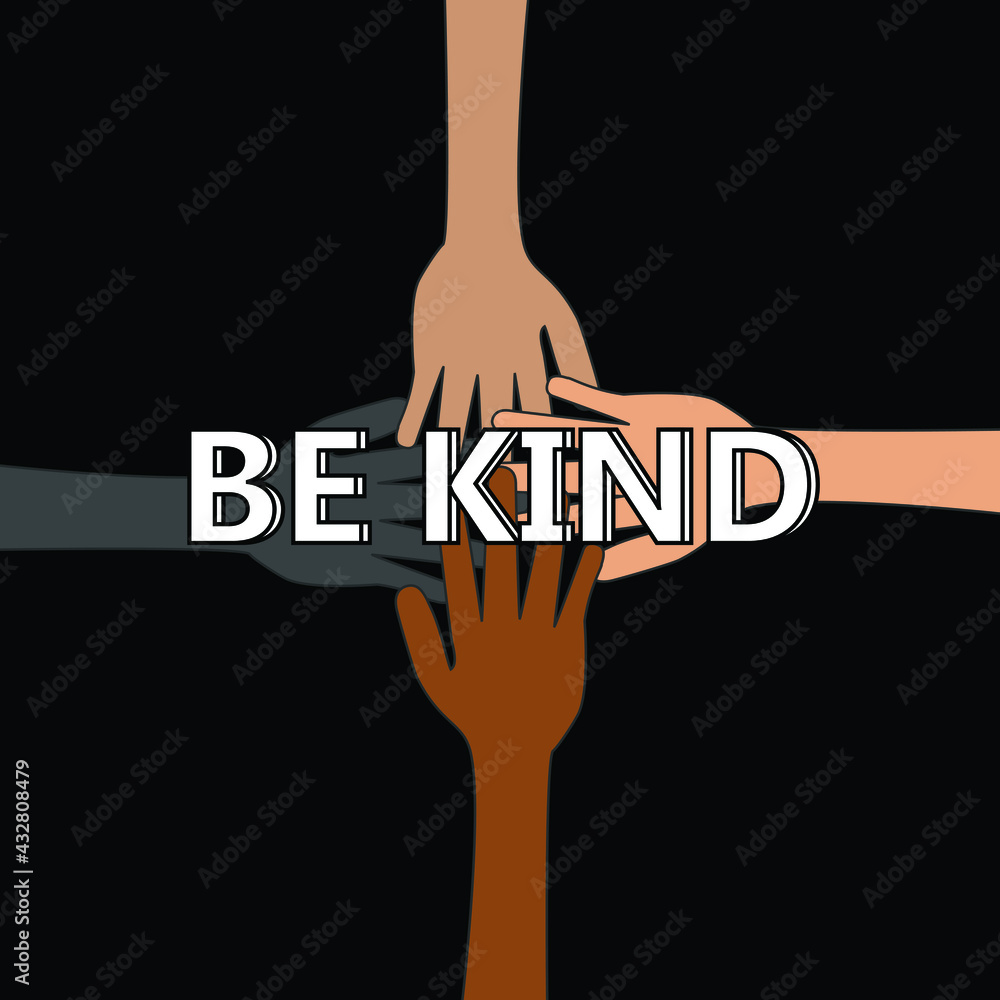 be kind lettering art vector, vector typography banner with hands ...