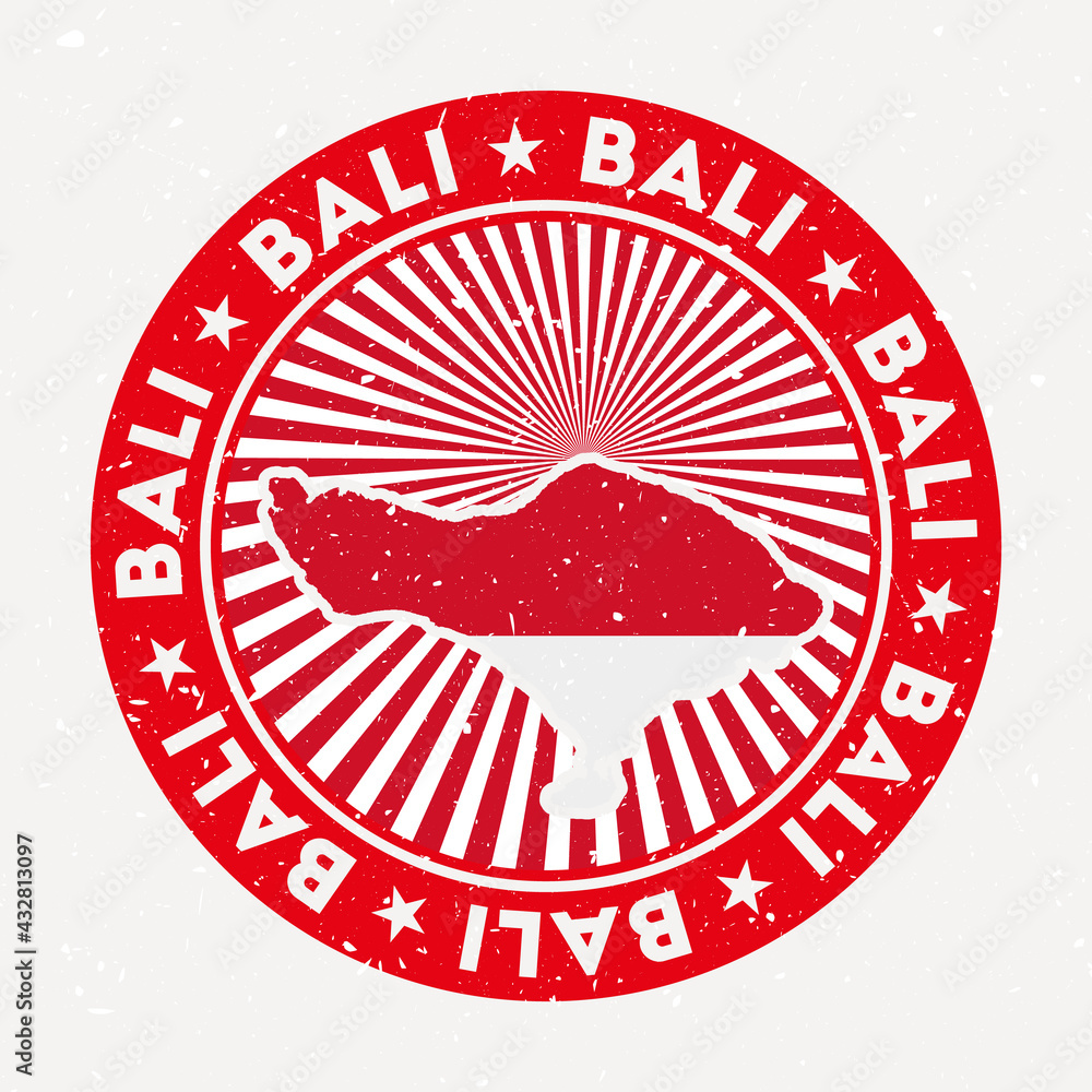 Bali round stamp. Logo of island with flag. Vintage badge with circular ...
