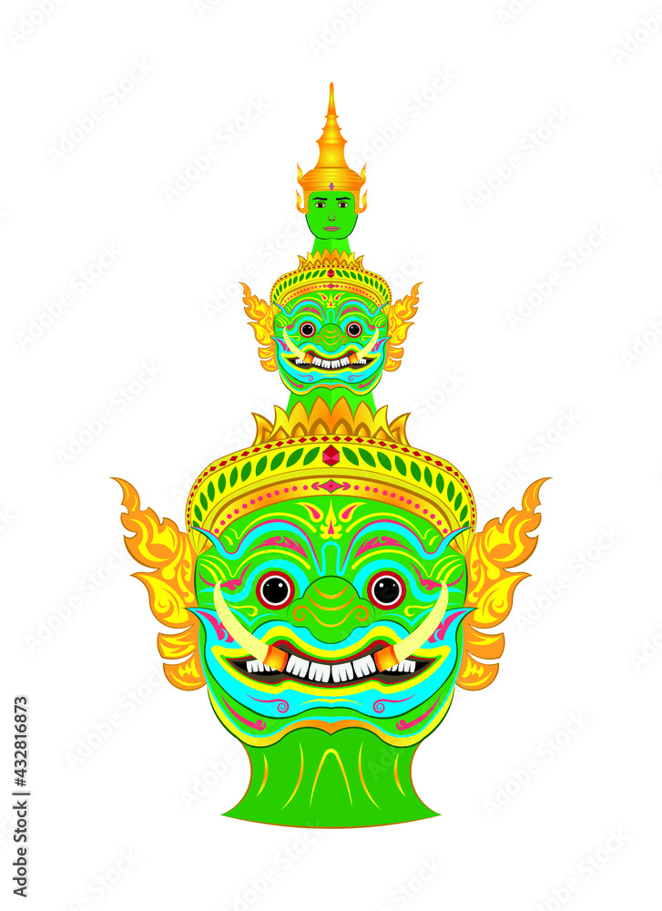 The Tossakan or Thotsakan or Ravana mask crown and dress in Ramakien or ...