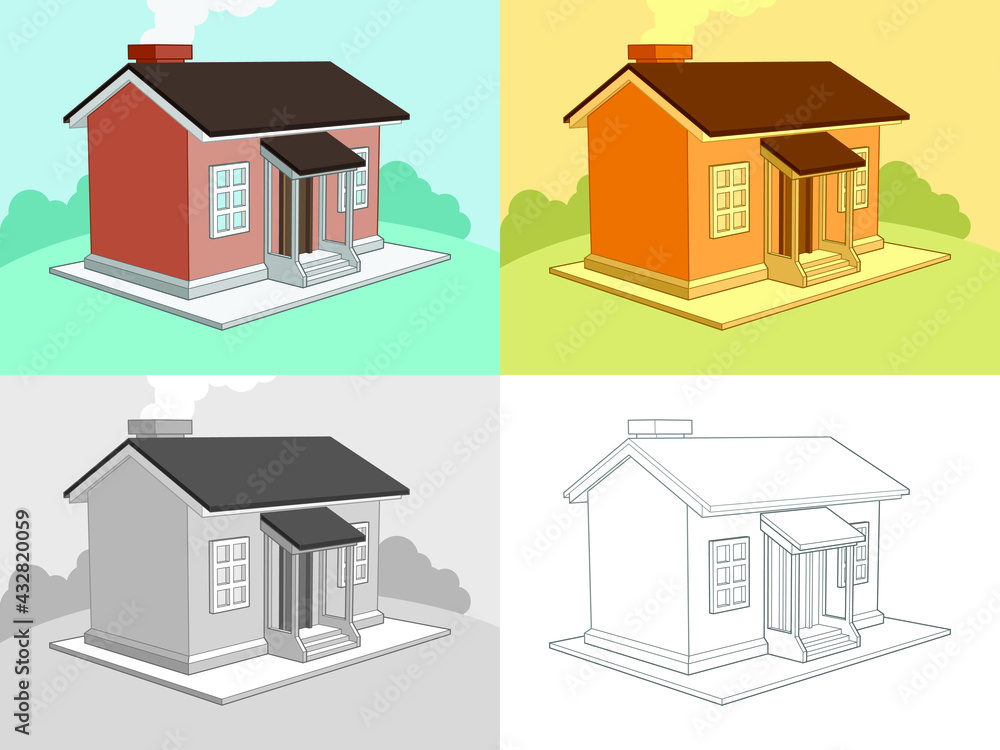 Vector cartoon illustration of small house in four different options ...