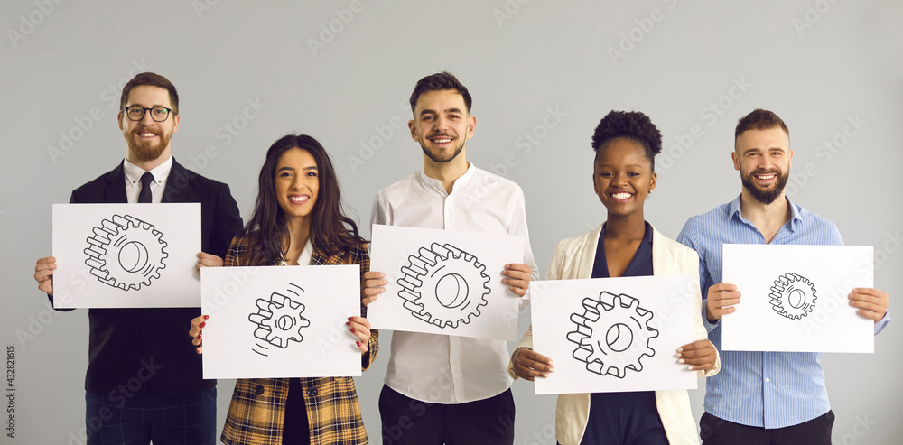 Group portrait of happy smiling multiethnic people, business team ...