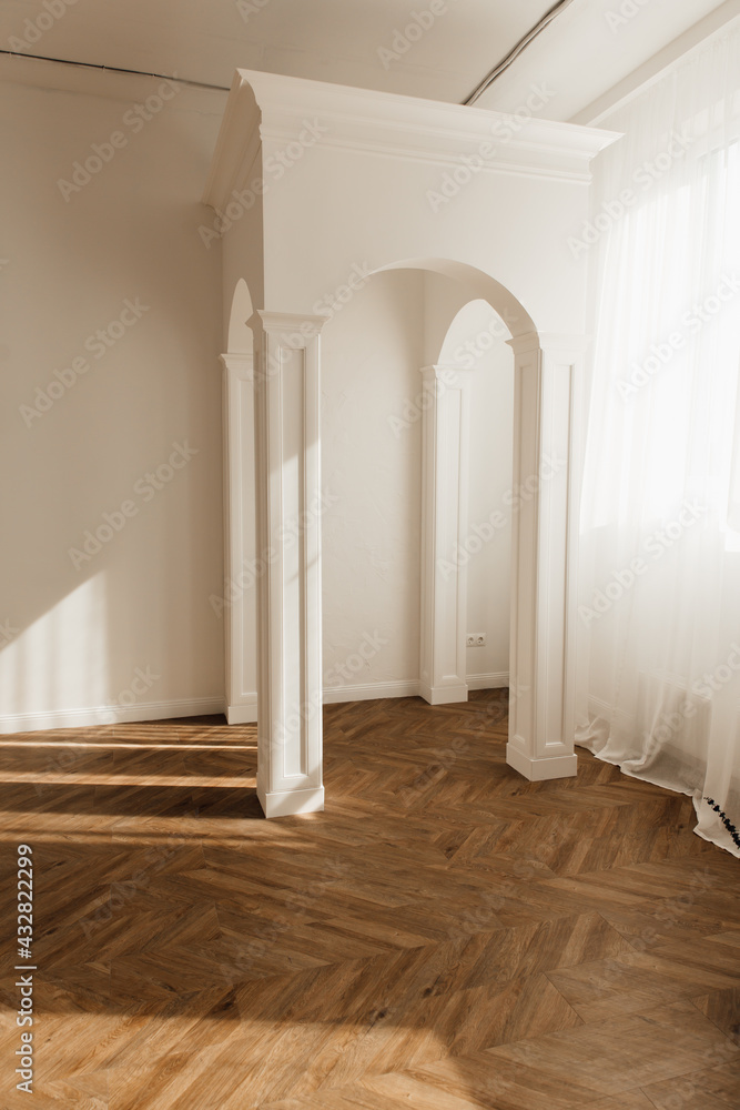 minimalistic architecture concept real white classic columns and arch ...