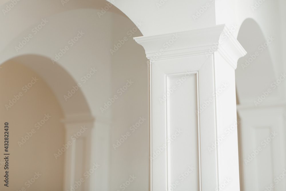 minimalistic architecture concept real white classic columns and arch ...