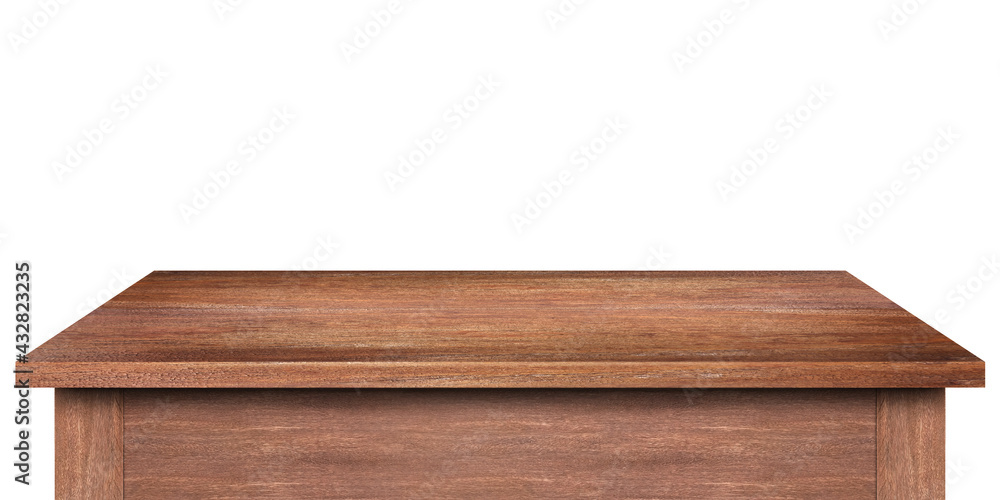 Top view of Empty wooden table isolated on white background, of free ...