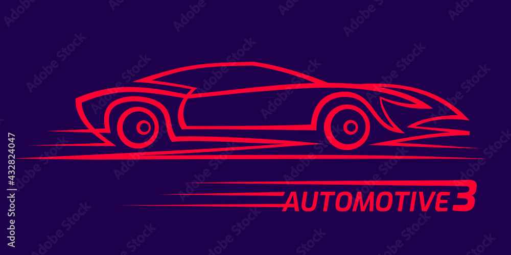 Automotive minimalistic red line illustration. Car outline. Dark ...