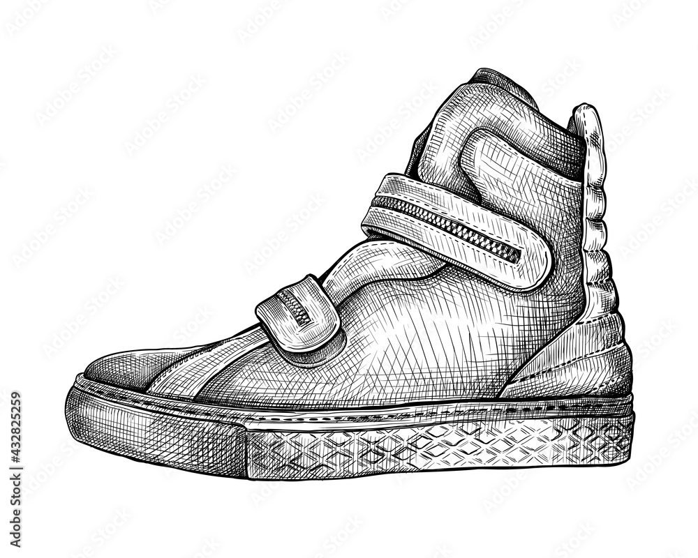 Hand drawn sketch of one boot isolated on a white background. Concept ...