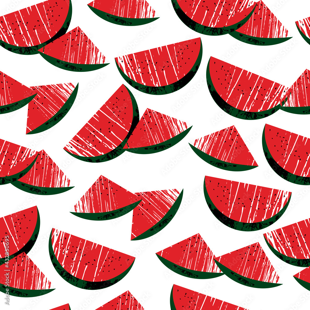 Sliced watermelon textured pattern in cartoon style on a white ...