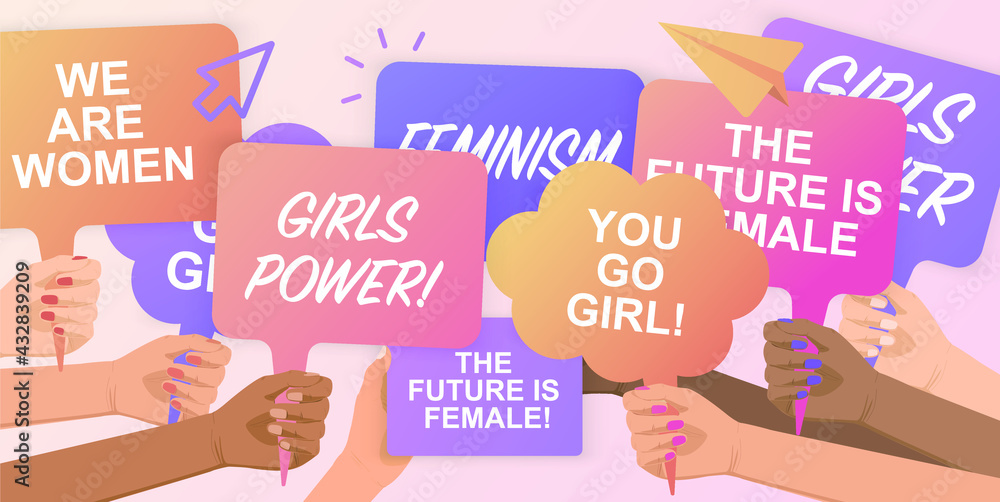 Feminists supporting gender equality with a peaceful rally.Girls Power ...