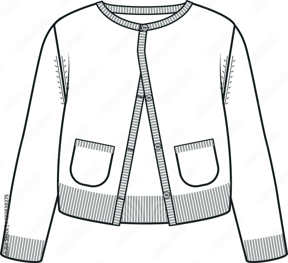 Cardigan fashion flat sketch. Technical drawing of cardigan for girls ...