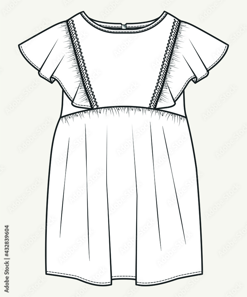DRESS, Fashion Flat Sketches, Apparel Design Template for girls ...