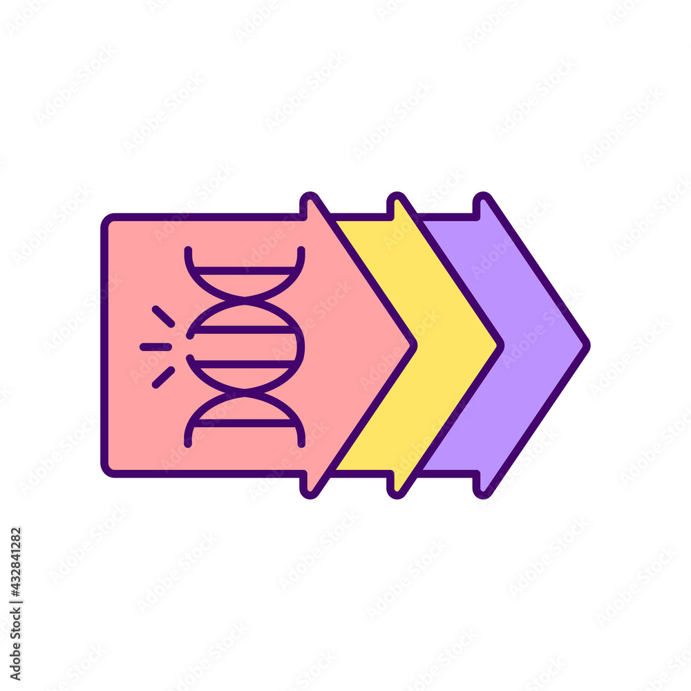 Genetic evolution RGB color icon. Biotechnological research. Gene ...