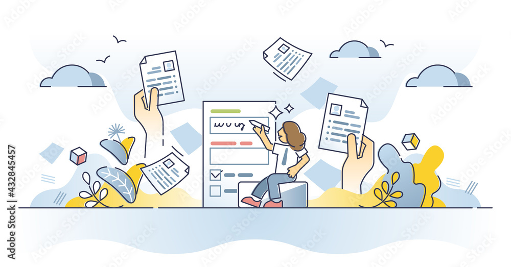 Job application or employment resume research for vacancy outline ...