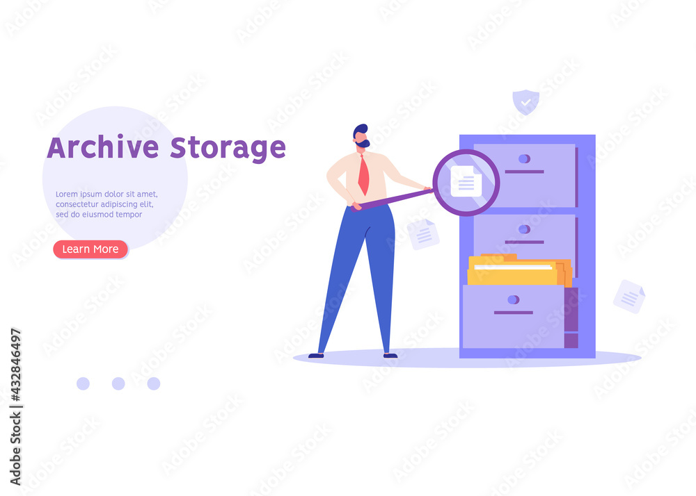 Man standing next to a file storage box. Concept of document archive ...