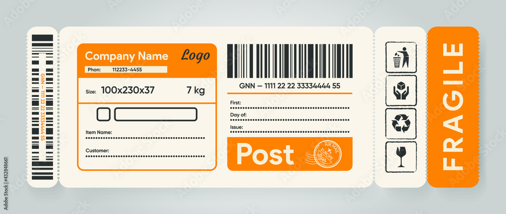 Old shipment label. Cargo cut out sticker. Delivery bar code mockup ...