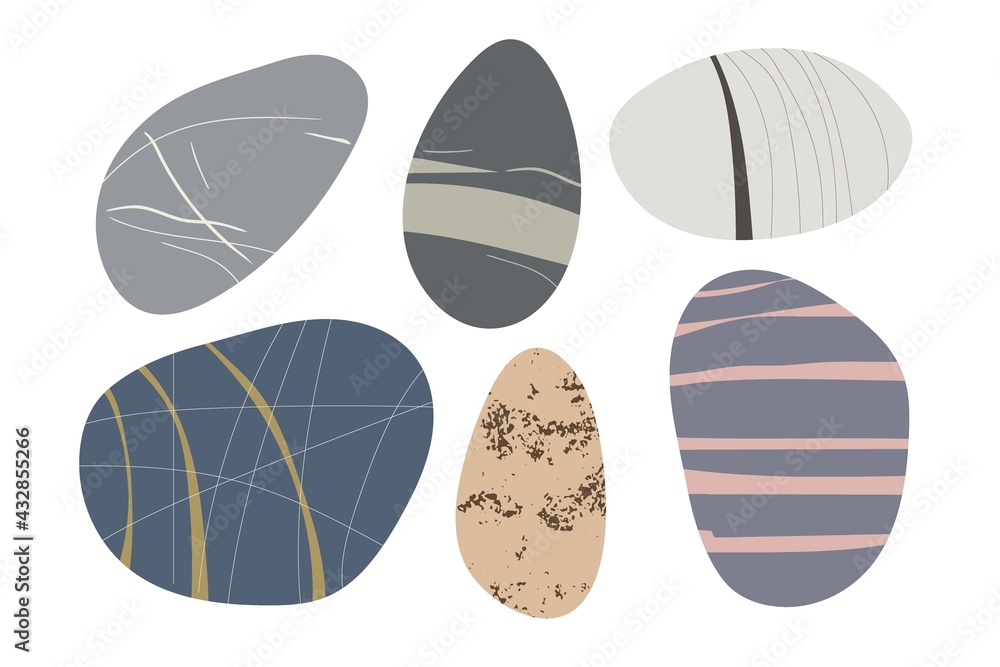 Beach pebbles shape set. Hand drawn various shapes. Modern illustration ...