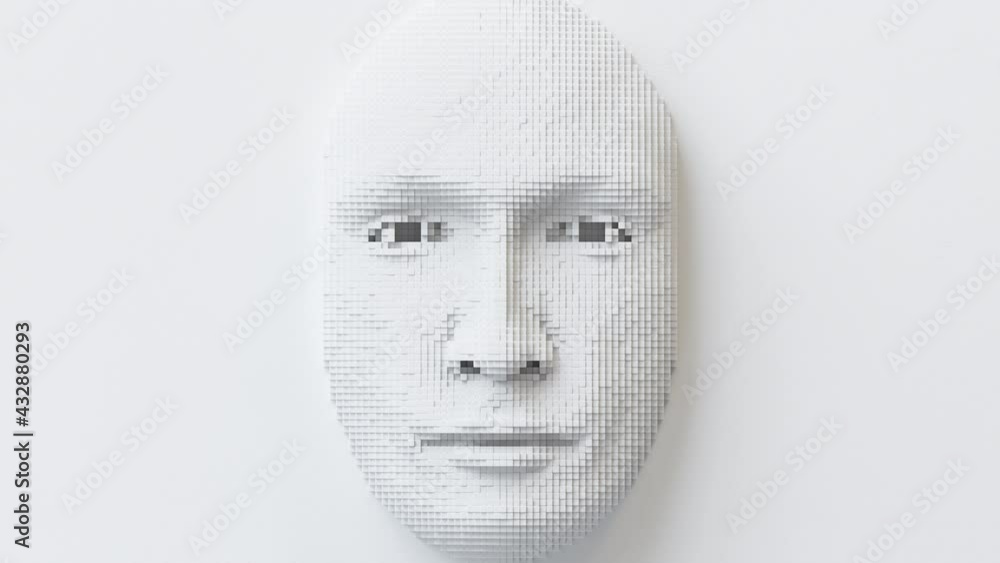 White pixelated face recognition. Facial authentication or ...